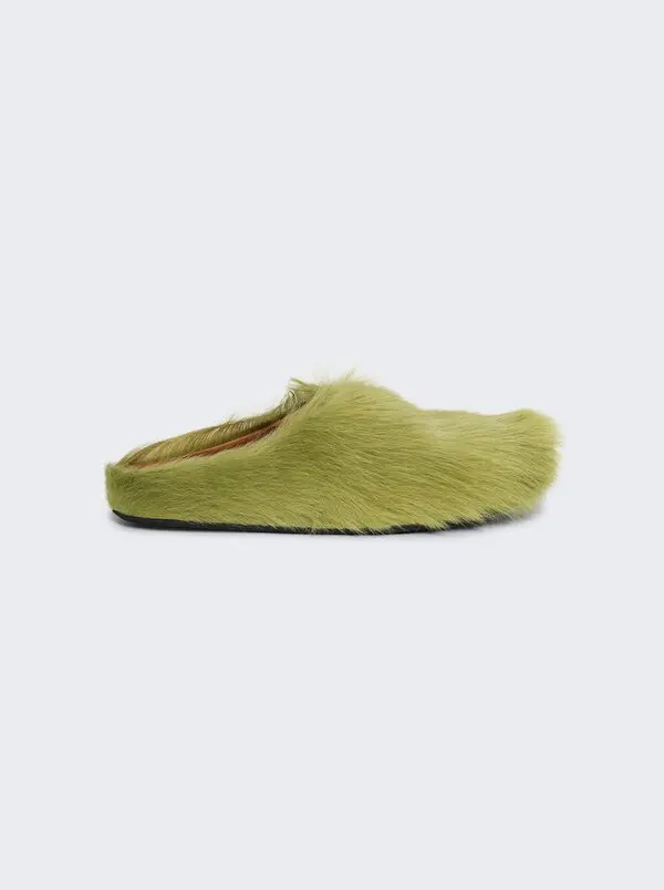 Marni Long-hair Calfskin Fussbett Sabot Shoes - Green