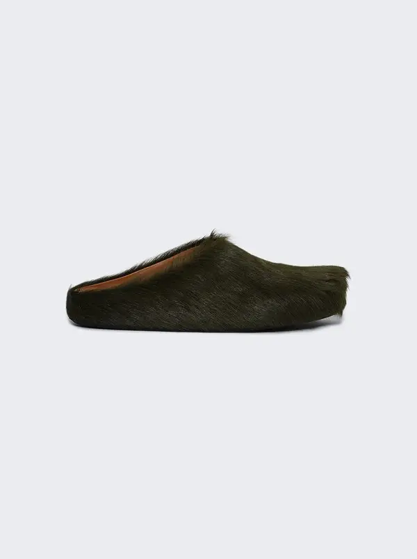Marni Long-hair Calfskin Fussbett Sabot Shoes - Green