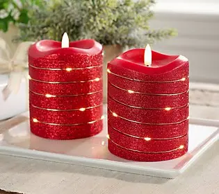 LIGHTSCAPES As Is S/2 Glitter Swirl Flameless Candles - One-color