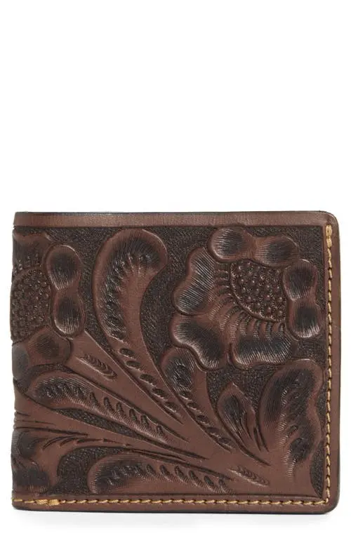 Double Rl Hand Tooled Leather Wallet - Brown
