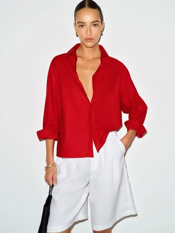 REFORMATION Andy Oversized Shirt - Red