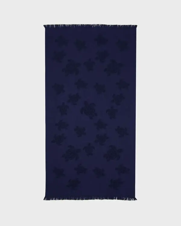 Vilebrequin Beach Fouta In Organic Cotton Turtles Jacquard Towel Santah - Blue