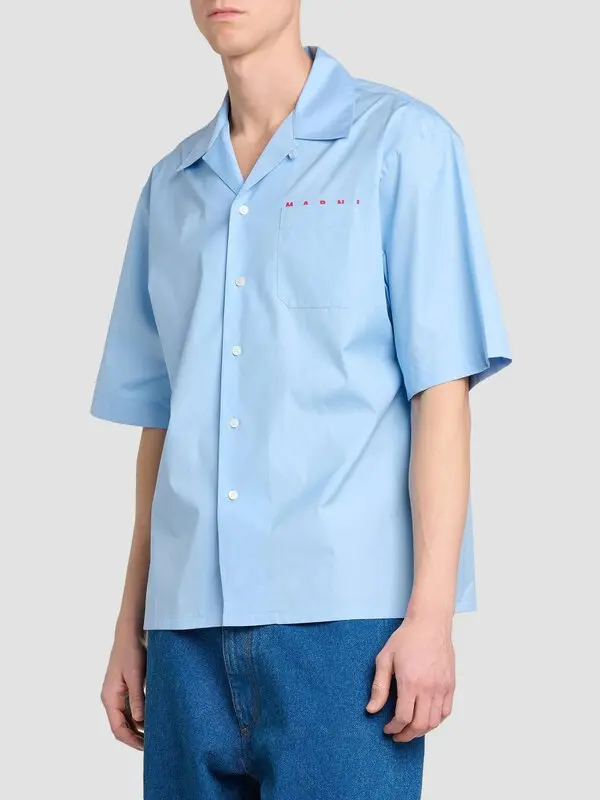 Marni Logo Poplin Camp Shirt - Iris Blue