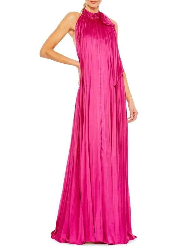 Mac Duggal Pleated Trapeze Halterneck Gown