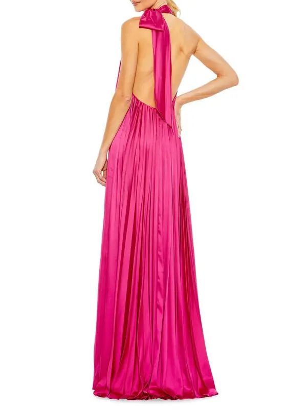 Mac Duggal Pleated Trapeze Halterneck Gown