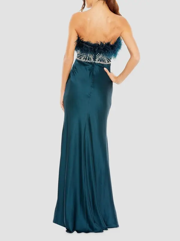 Mac Duggal Feather Rhinestone Column Gown