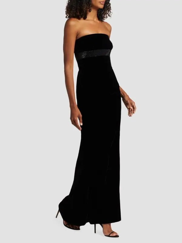 Giorgio Armani Crystal-embellished Velvet Strapless Gown