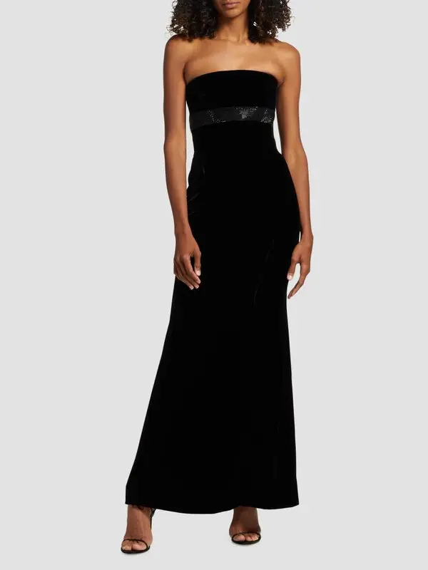 Giorgio Armani Crystal-embellished Velvet Strapless Gown