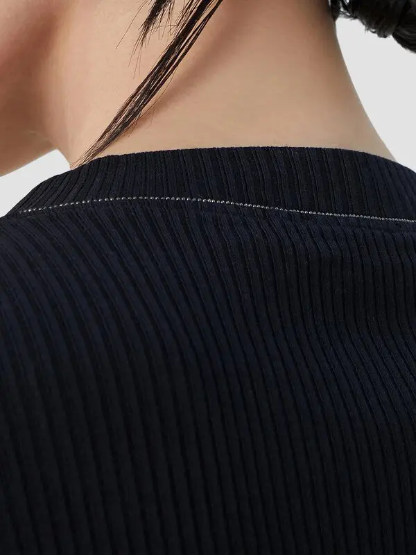Brunello Cucinelli Cotton Ribbed Jersey Top With Monili - Black