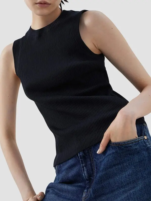 Brunello Cucinelli Cotton Ribbed Jersey Top With Monili - Black