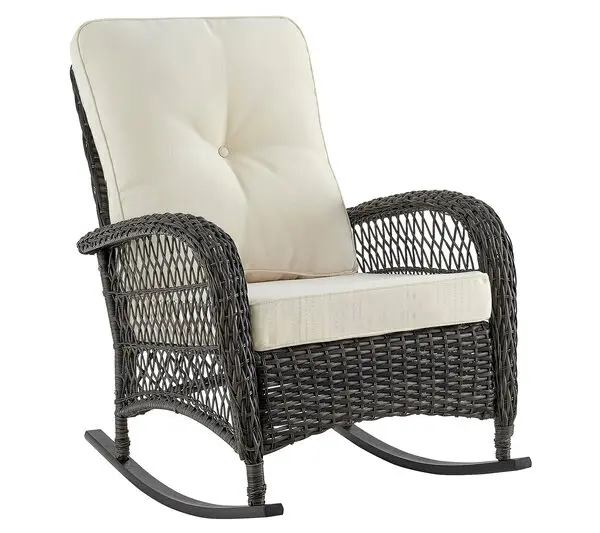 MANHATTAN COMFORT Furttuo Steel Rattan Outdoor Rocking Chair With Cushions - One-color