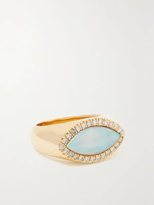 Jacquie Aiche 14-karat Opal And Diamond Signet Ring - Gold
