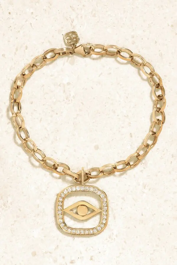 SYDNEY EVAN 14-karat Diamond Evil Eye Charm Bracelet - Gold