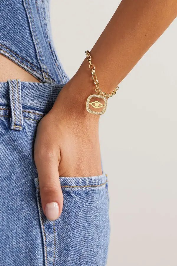 SYDNEY EVAN 14-karat Diamond Evil Eye Charm Bracelet
