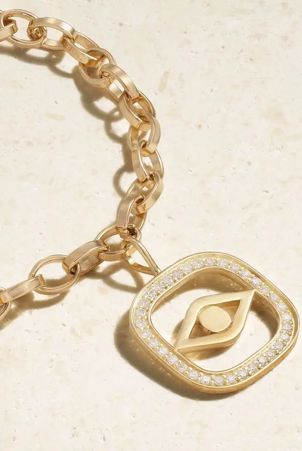 SYDNEY EVAN 14-karat Diamond Evil Eye Charm Bracelet