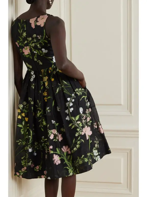 embroidered organza midi dress Floral Embroidered Organza Midi Dress: A-Line Bridal Gown