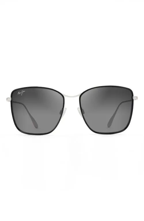 Maui Jim Tiger Lily Polarized Square Sunglasses - Gloss Black/silver
