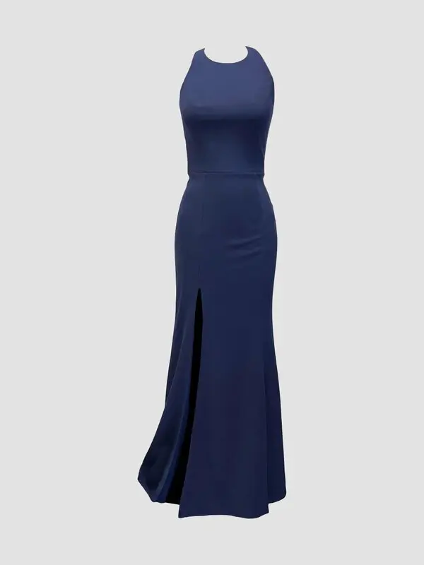 Dress The Population Paige Halterneck Mermaid Gown - Navy
