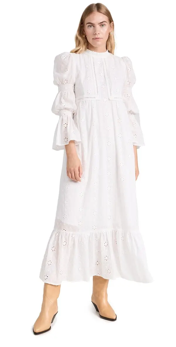 English Factory Embroidered Swiss Dot Maxi Dress