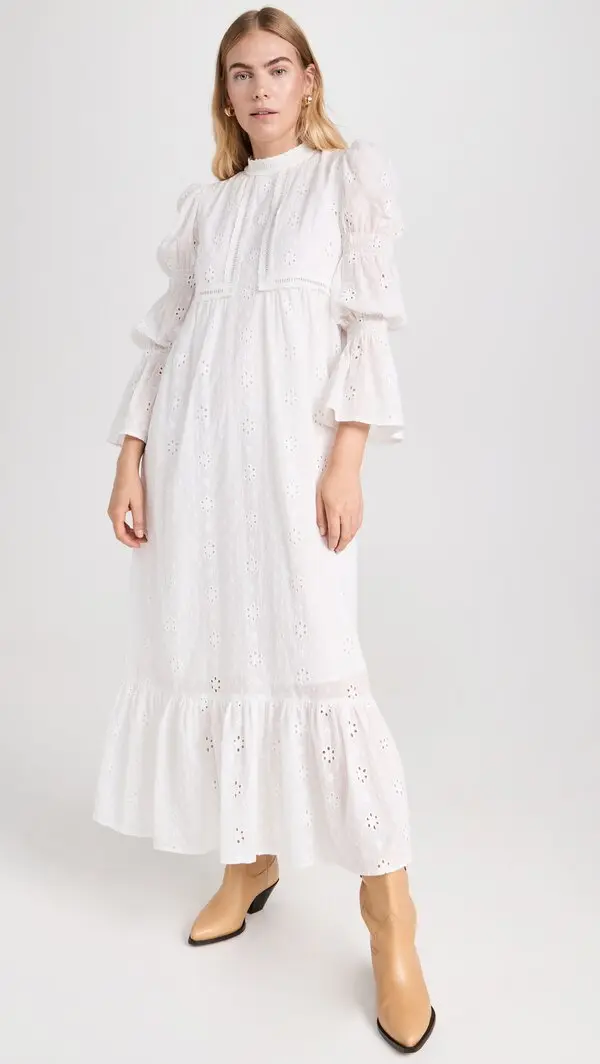 English Factory Embroidered Swiss Dot Maxi Dress