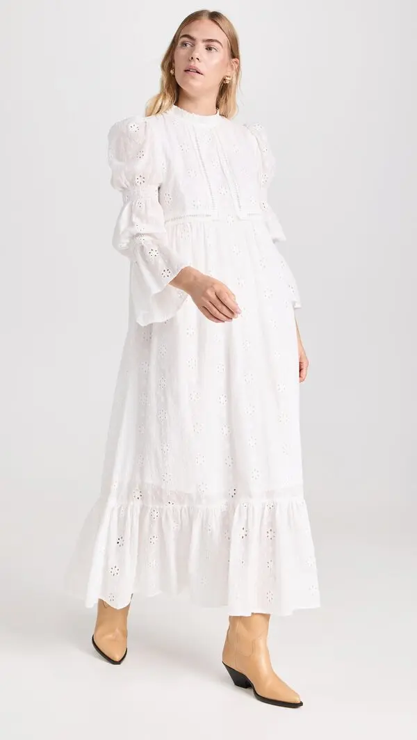 English Factory Embroidered Swiss Dot Maxi Dress