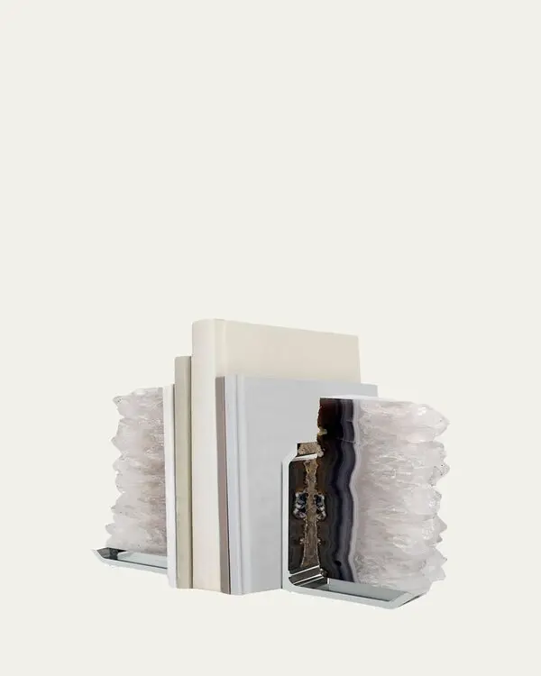 ANNA NEW YORK Fim Bookends, Agate Druze & Silver Set Of 2