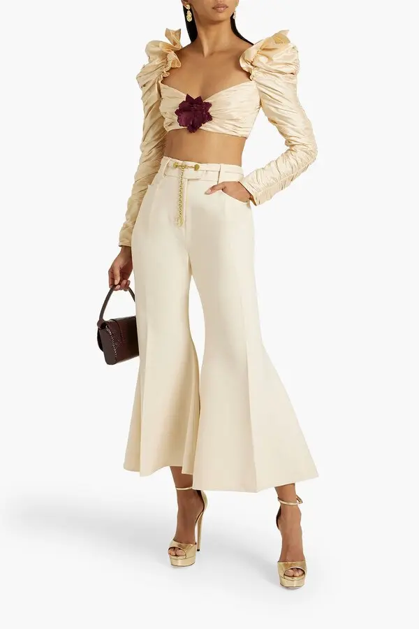 Zimmermann Cropped Ruched Silk-shantung Top