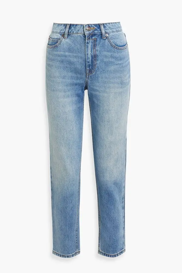 Zimmermann Cropped Embroidered High-rise Straight-leg Jeans