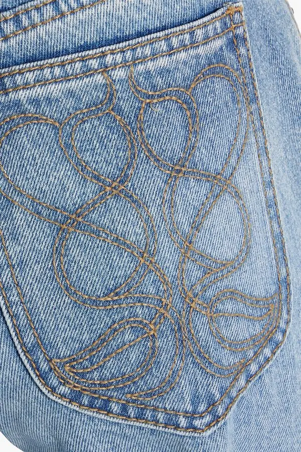 Zimmermann Cropped Embroidered High-rise Straight-leg Jeans