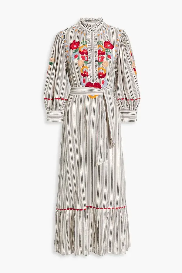 Antik Batik Juliette Embroidered Striped Cottonjacquard Maxi Dress In Sage  Green - 75% Off | Editorialist
