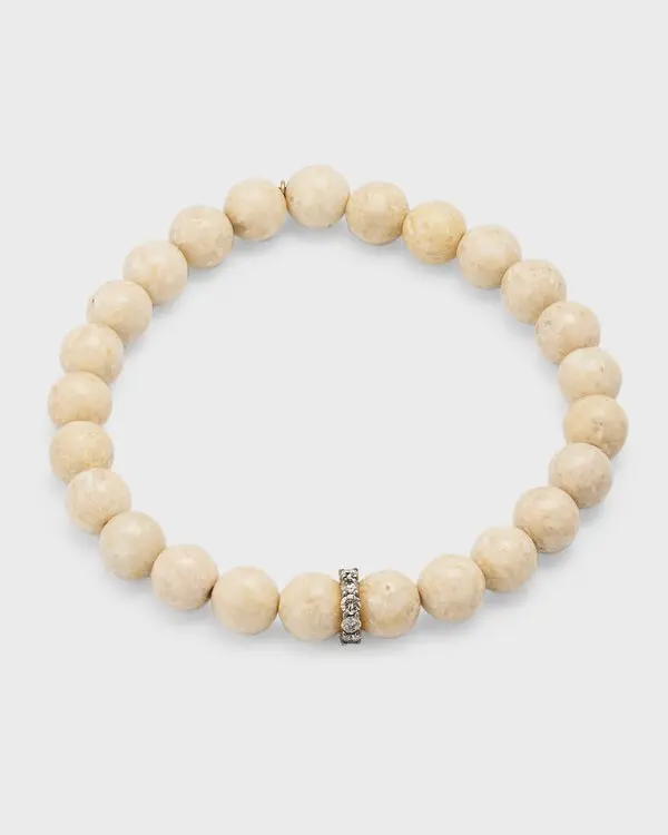 SYDNEY EVAN 14k Diamond And Jasper Bead Bracelet - Cream