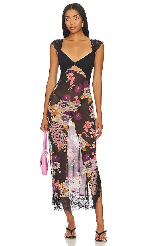 Free People X Intimately Fp Suddenly Fine Maxi Slip In Black - Black Combo
