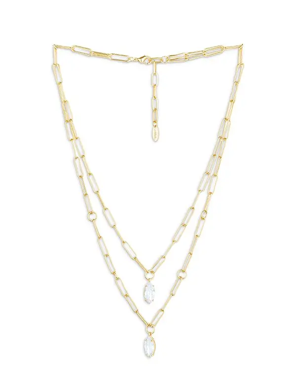 Ettika Double Layer Necklace With Crystal Pendant - Gold