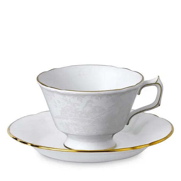 ROYAL CROWN DERBY Aves Tea Cup Saucer - Pearl