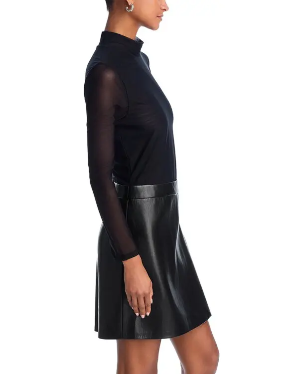 Alice + Olivia Chara Long Sleeve Mesh & Faux Leather Mini Dress