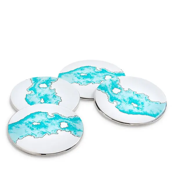 TALIANNA Ocean Coasters Aqua And Silver, Set Of 4 - Aqua/silver