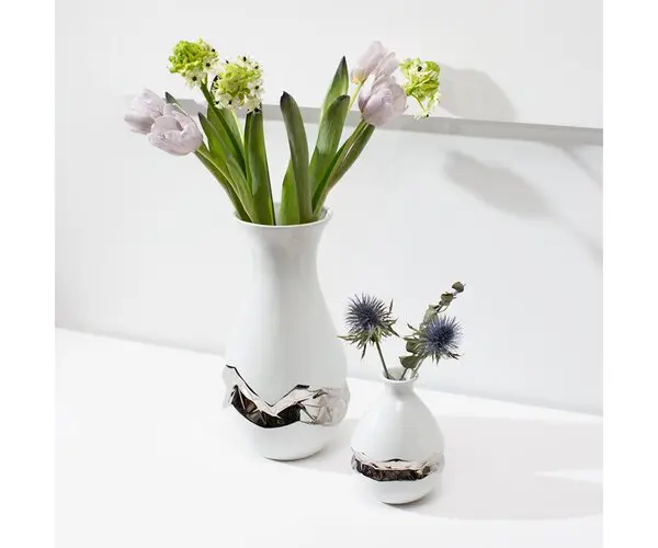 TALIANNA Oro Vase White And Silver