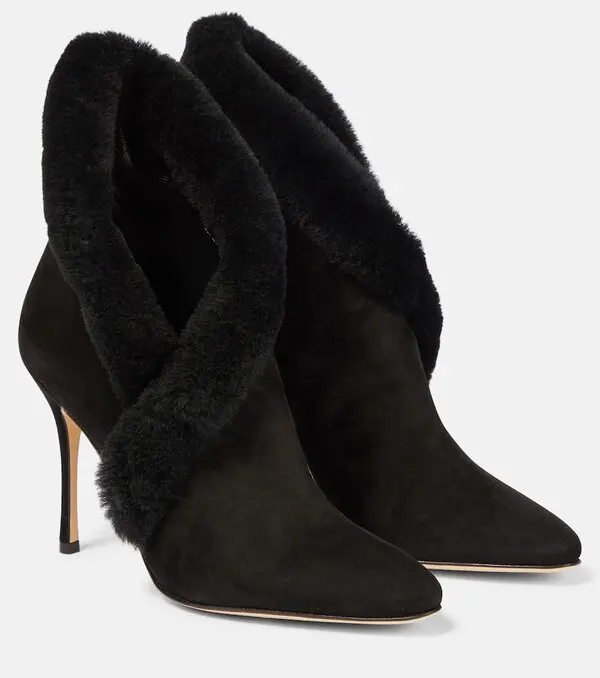 Manolo Blahnik Nestanu 105 Suede Ankle Boots - Black