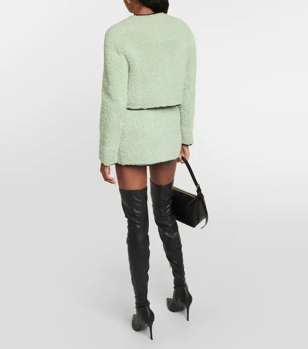 BLANCHA Leather-trimmed Shearling Jacket - Green