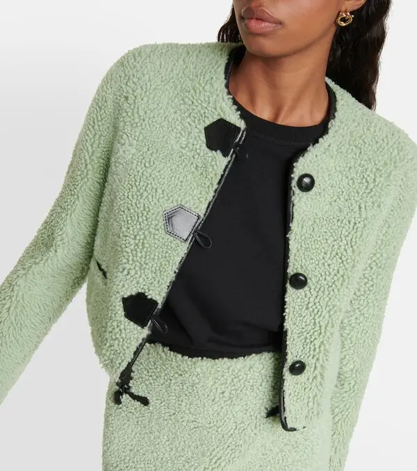 BLANCHA Leather-trimmed Shearling Jacket - Green