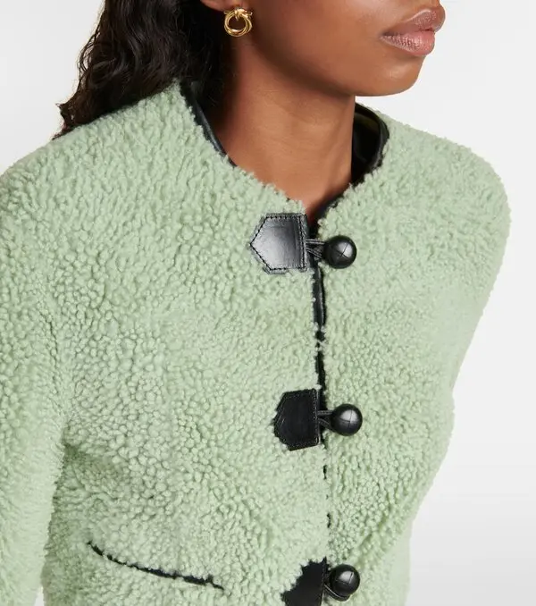 BLANCHA Leather-trimmed Shearling Jacket - Green