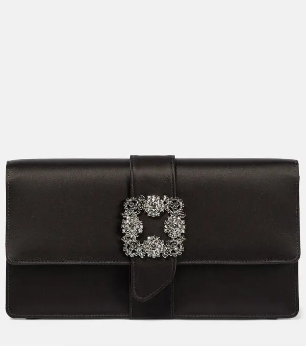 Manolo Blahnik Capri Embellished Satin Clutch - Black