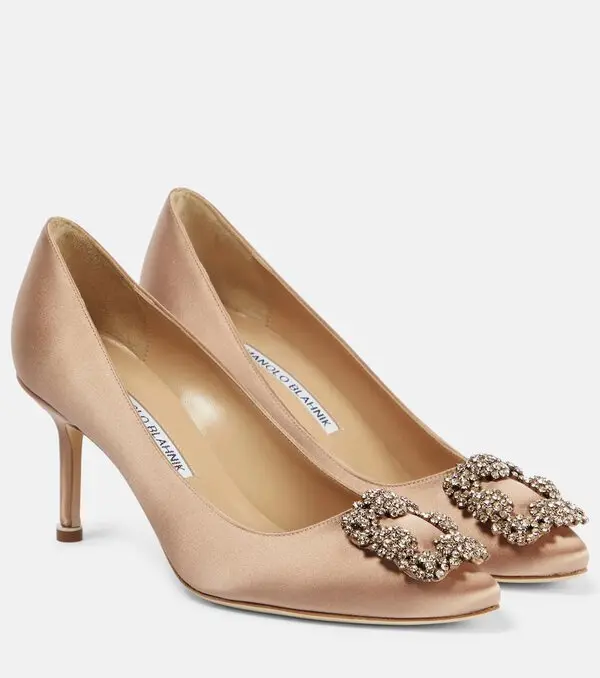 Manolo Blahnik Hangisi 70 Embellished Satin Pumps - Brown
