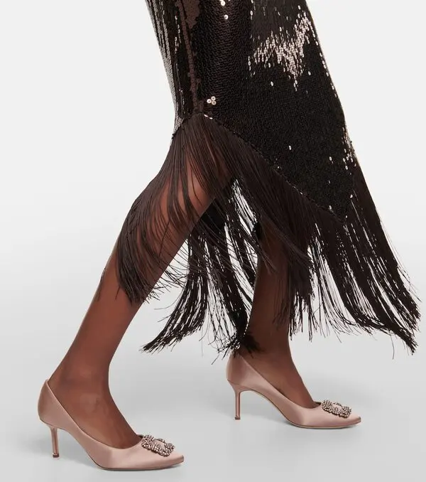 Manolo Blahnik Hangisi 70 Embellished Satin Pumps - Brown
