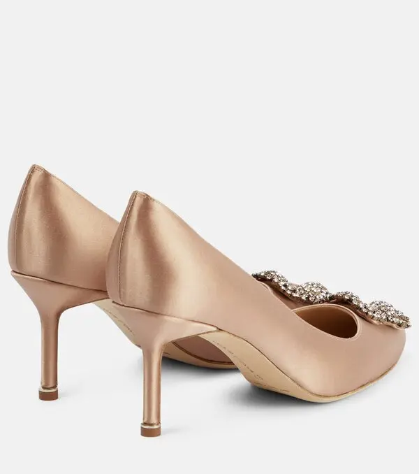 Manolo Blahnik Hangisi 70 Embellished Satin Pumps - Brown