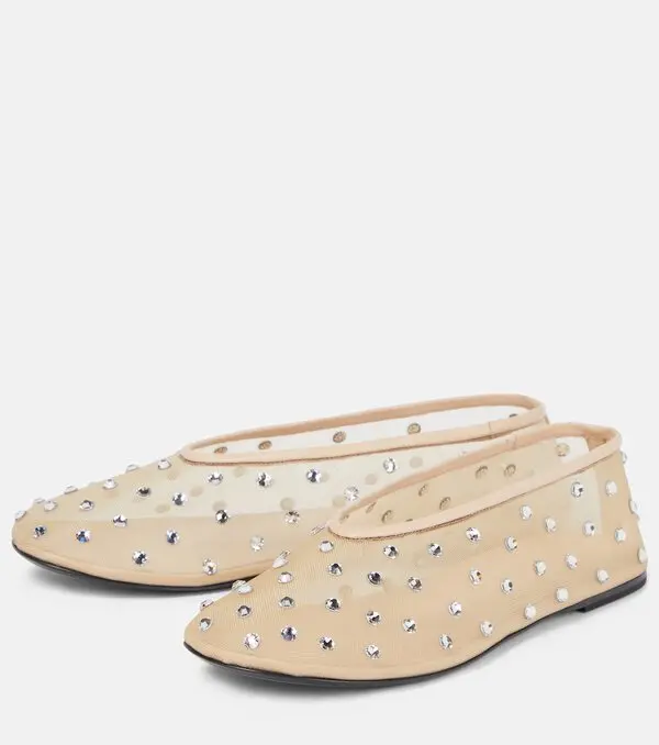 Khaite Marcy Crystal-embellished Ballet Flats - Beige