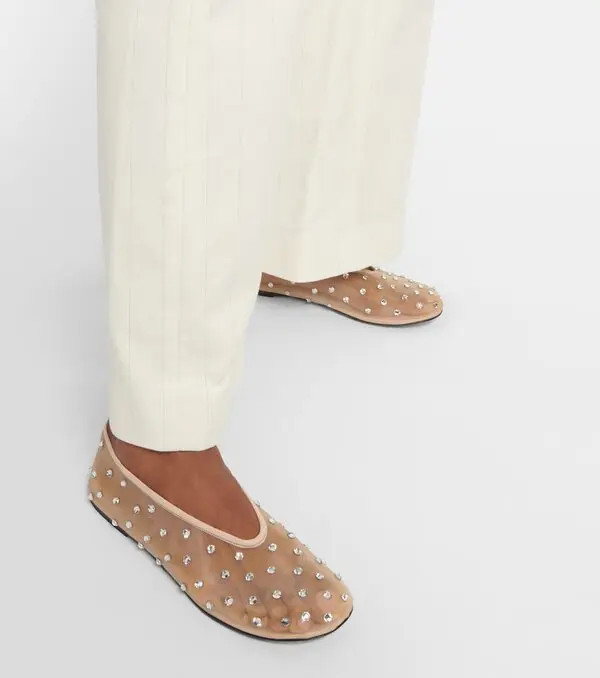 Khaite Marcy Crystal-embellished Ballet Flats - Beige