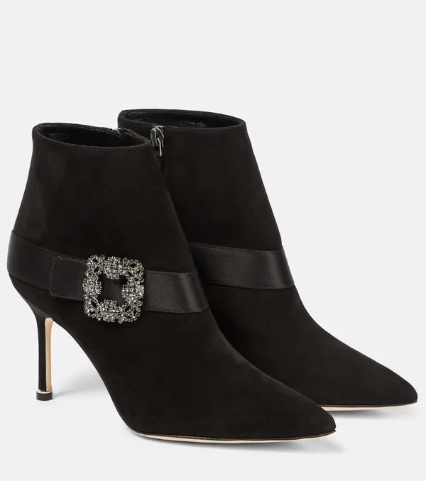 Manolo Blahnik Plinianu Embellished Ankle Boots - Black