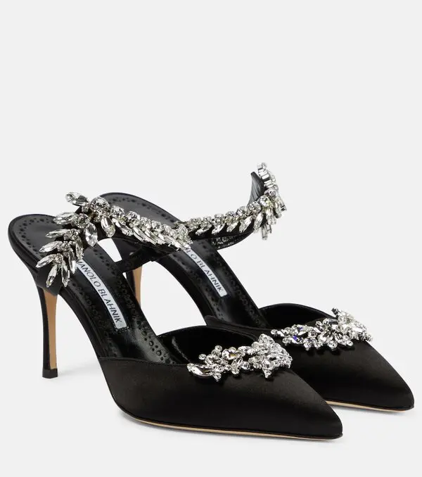 Manolo Blahnik Lurum 90 Embellished Mules - Black