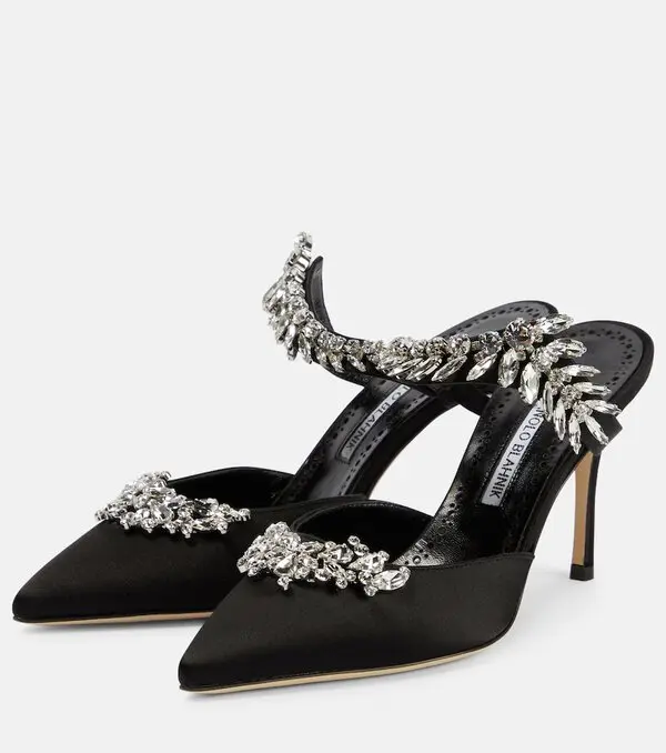 Manolo Blahnik Lurum 90 Embellished Mules - Black